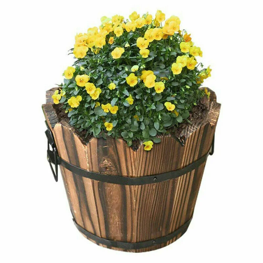 POT DE FLEUR,Hirakuchi-L--Pot de fleurs'extérieur en bois brun, rond et ...
