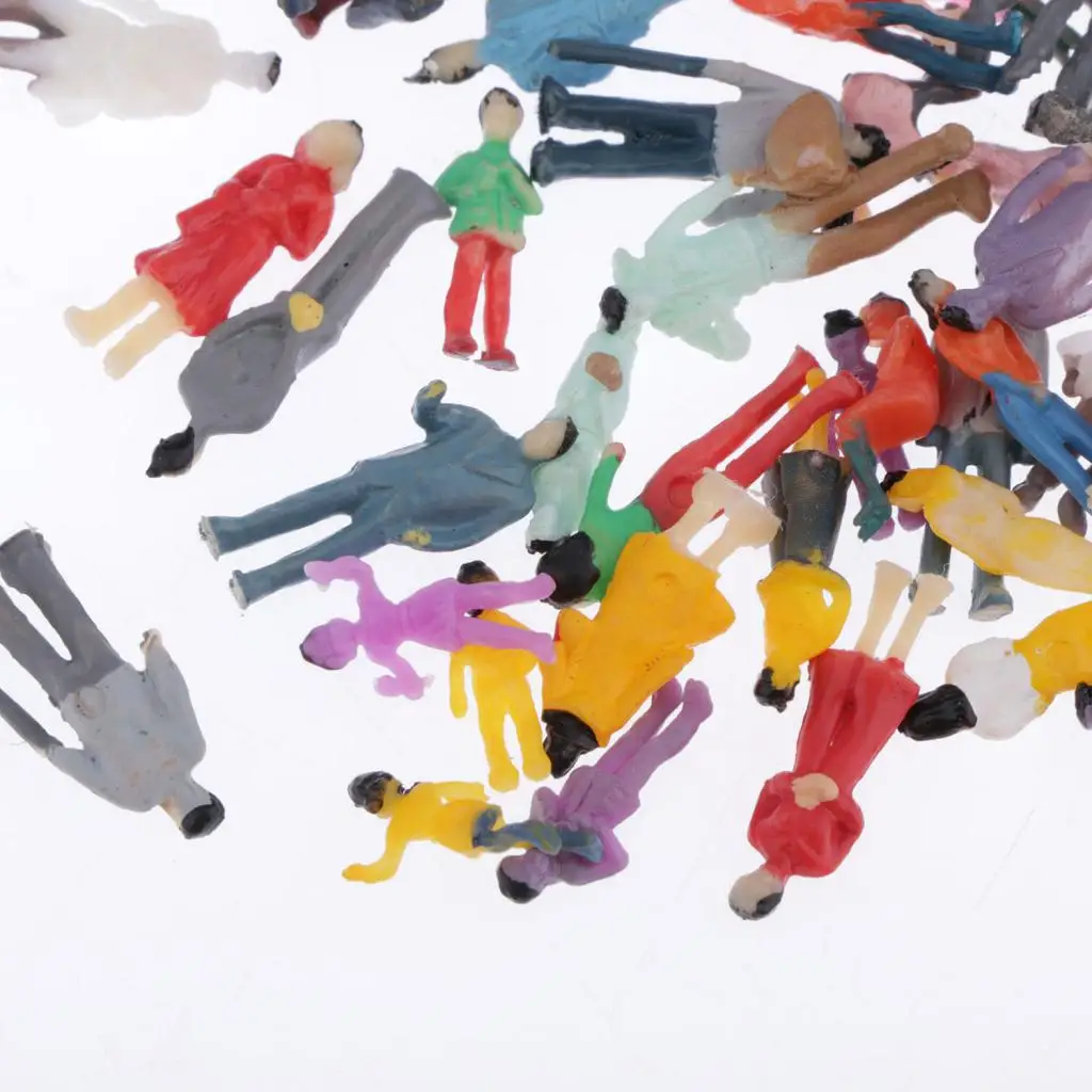 Lot Of 100 Pcs Ho Scale Model Train Building Layout Painted Figures 1/ ...