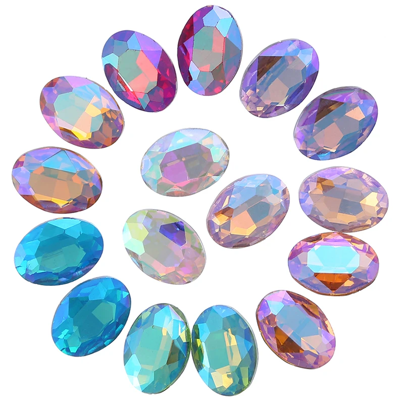 Ab Colors 8x10,10x14,13x18,18x25,20x30 Mm Glass Crystal Oval Rhinestone ...