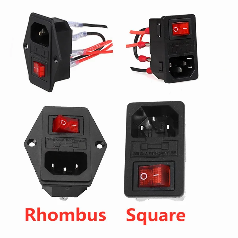 1Set-AC-250V-10A-Black-Red-3-Pin-Terminal-Power-Socket-with-Fuse-Holder ...