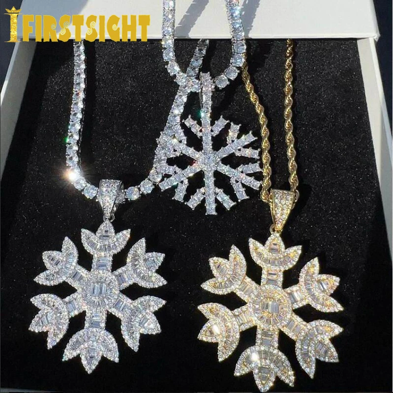 Iced-Out-Bling-Snowflake-Pendant-Necklace-Silver-Color-Cubic-Zirconi ...