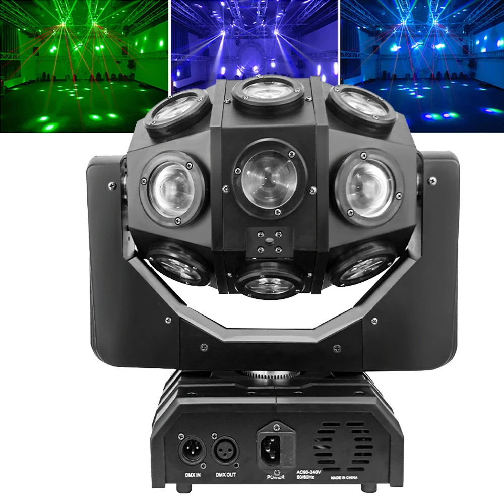 회전 빔 레이저 이동 헤드 라이트 무대 조명, 18 개, DMX 제어 DJ 디스코 볼 크리스마스 쇼 LED 조명 파티 장비