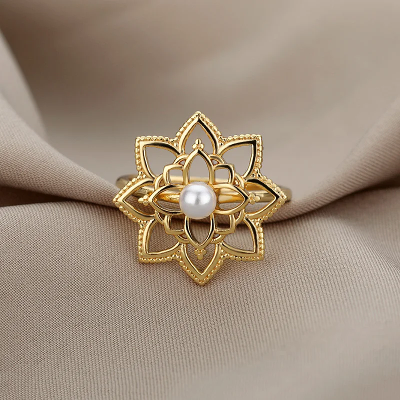 Anillos de flor de loto de perlas de imitación para mujer y niña ...