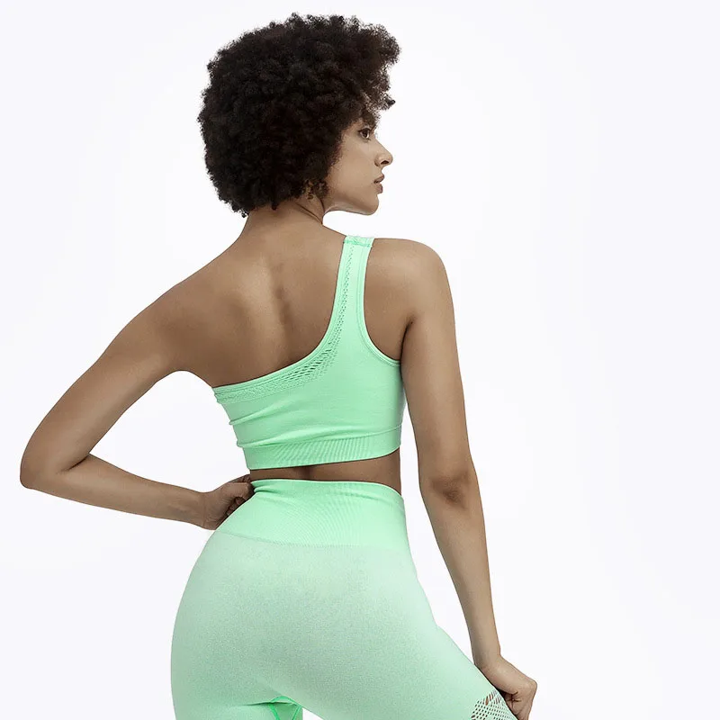 New Women Seamless Yoga Bra Diagonal Shoulder Hole Vest Sexy Beautiful ...