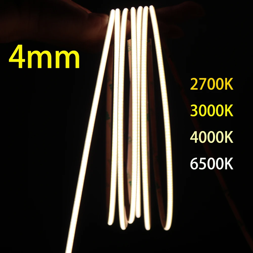 Super Thin COB LED Strip Lights 4mm 480LEDs/m Flexible Linear Light Bar ...