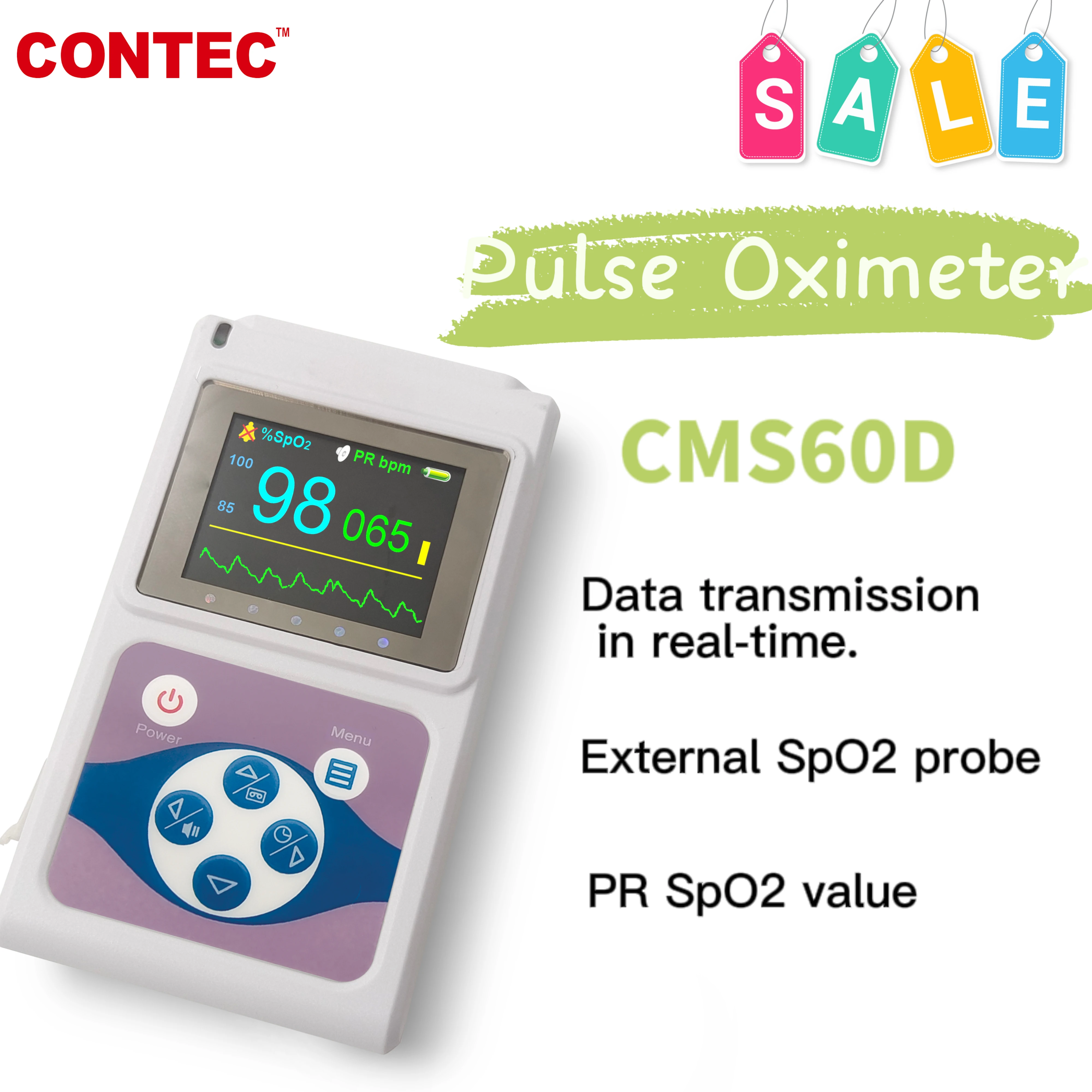 CONTEC CMS60D 신생아 유아 어린이 옵션 맥박 산소 농도계 SPO2 PR 심박수 모니터 데이터 전송, USB + PC ...
