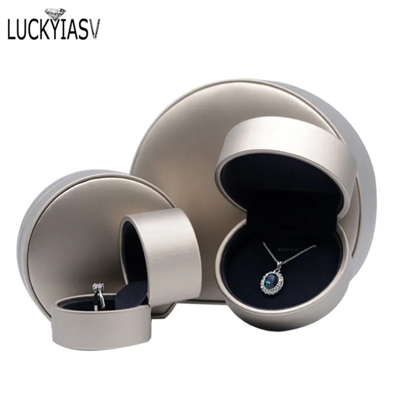 Brushed-Pu-Leather-Bracelet-Necklace-Box-Jewelry-Box-Semicircular-Ring ...