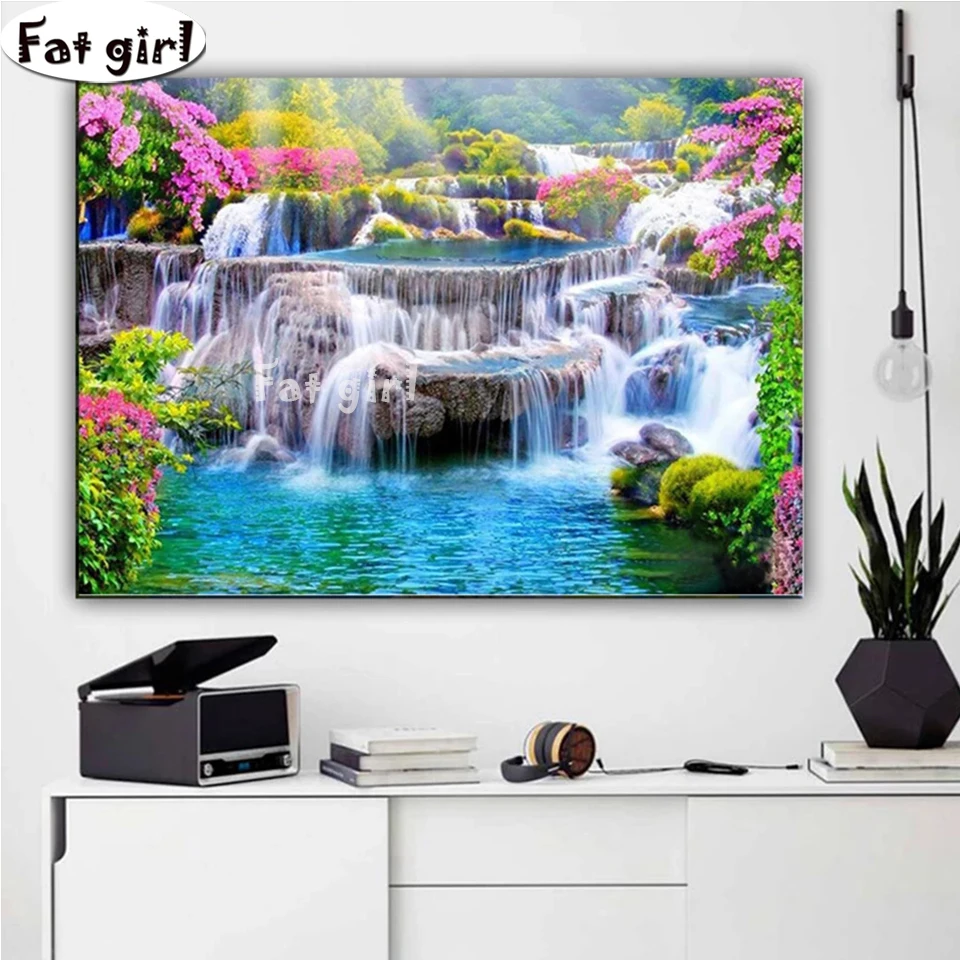 Diamond Painting Spring Landscape Waterfall Square Round Drill Diy 5d ...