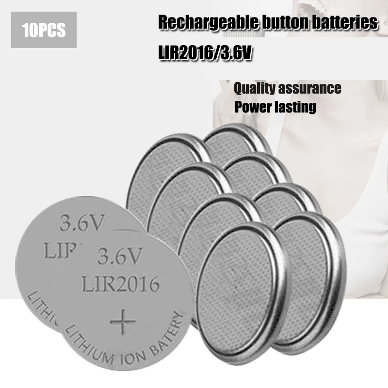 10PCS Li Ion Rechargeable Button Cell LIR2016 Recharged 500 Times ...