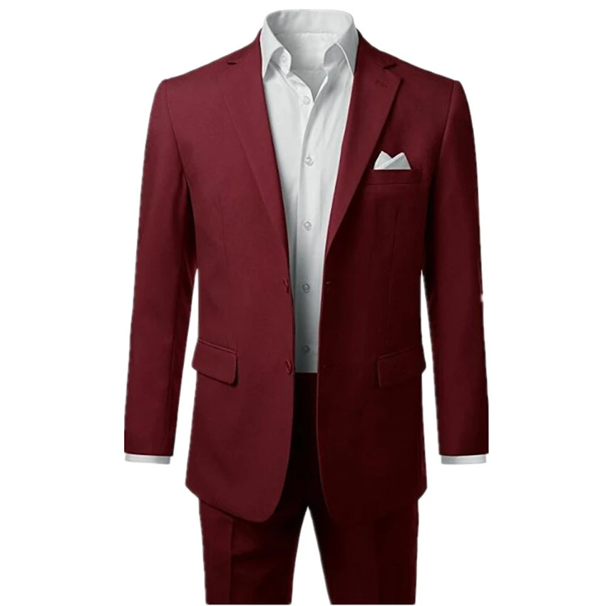 Trajes para hombres nuevos traje de hombre rojo vino solapa simple dos ...