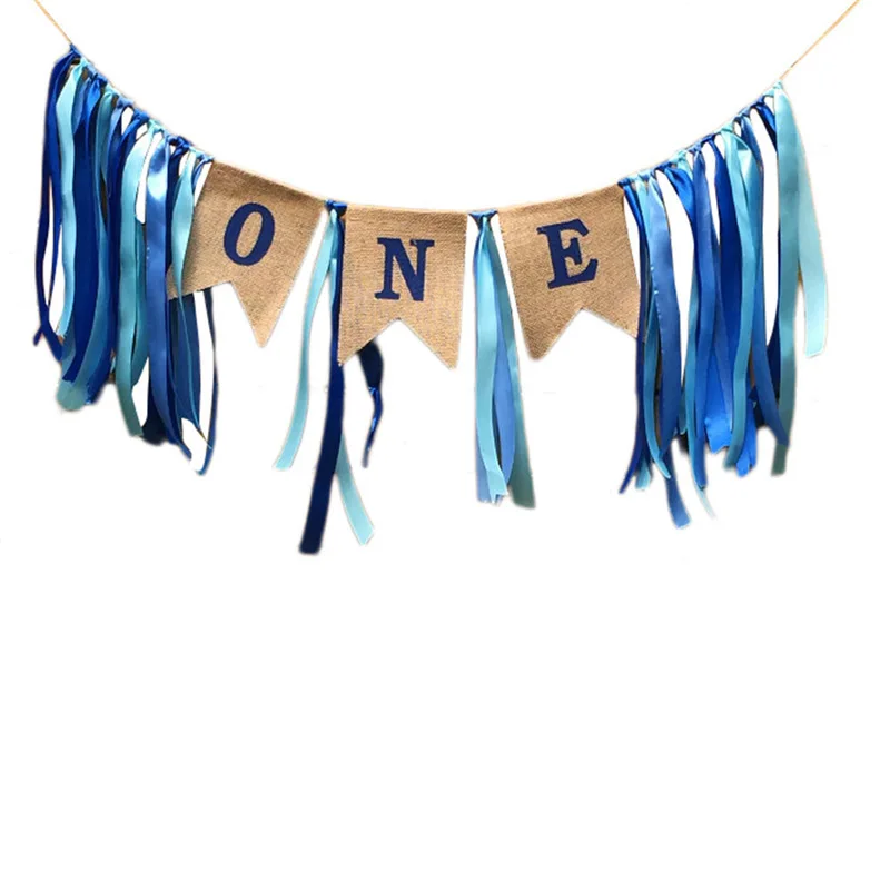 Natural Burlap Ribbon ONE First Birthday Banner Baby Girl Boy Bunting ...