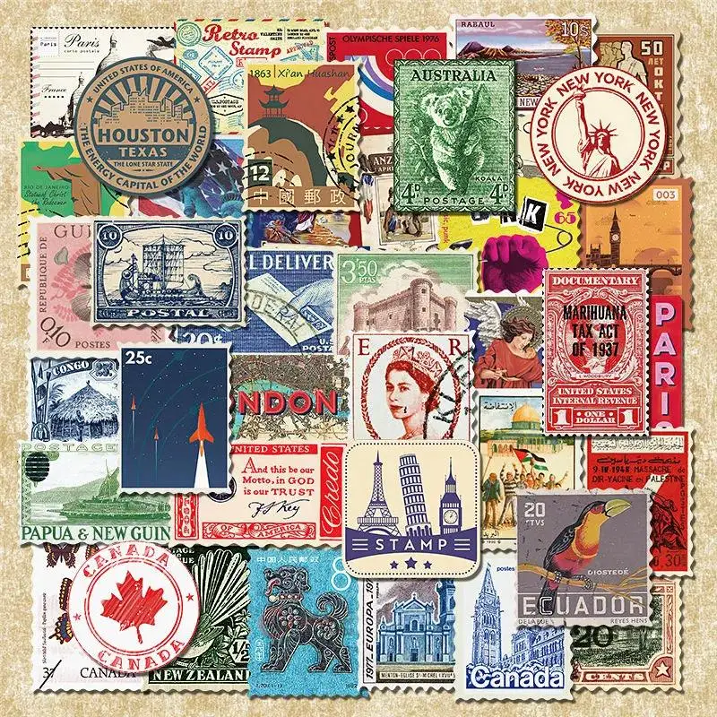 50Pcs Around The World Vintage Travel Postmark Stickers Nostalgic ...