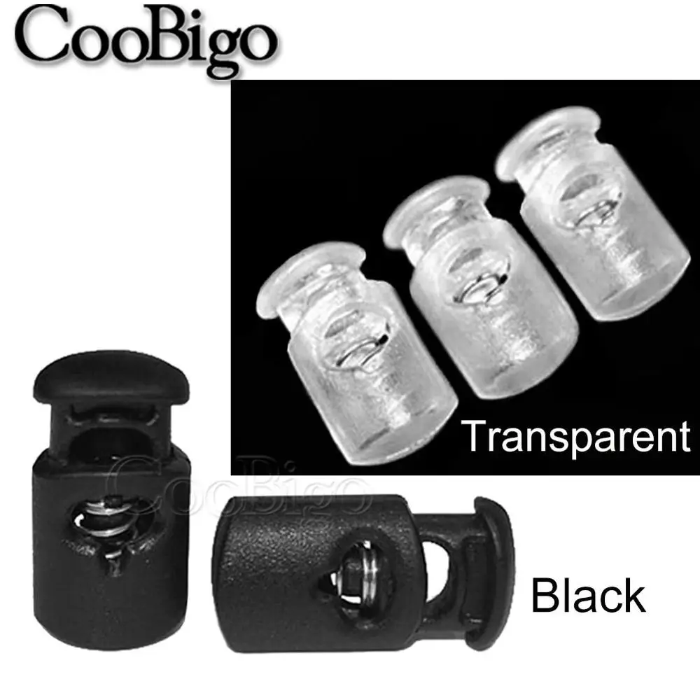 25pcs Plastic Black/Clear Toggle Spring Clasp Stop Single Hole String ...