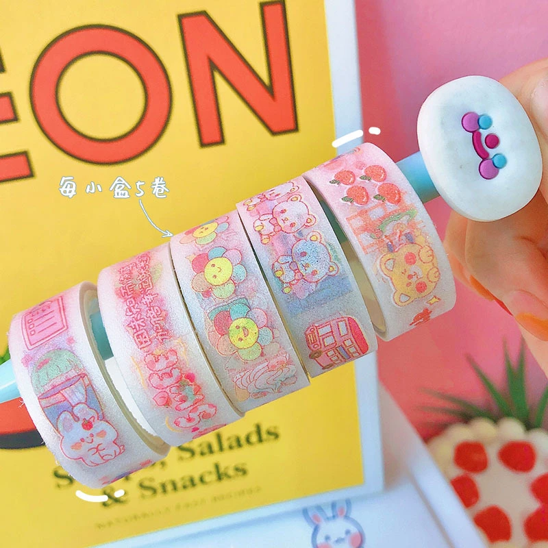 5pcs/set Cartoon Masking Tape Set Cute Boxed Decorate Tapes Diy ...