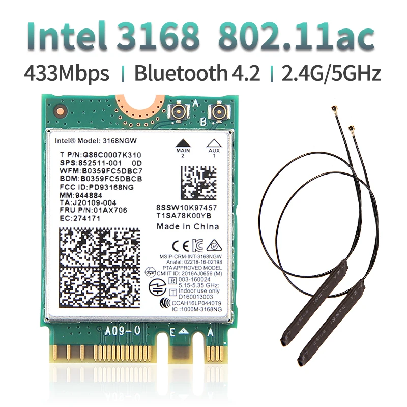 Placa De Rede Sem Fio Intel 3168 Mbps, Bluetooth 600, Receptor De Wi-fi ...