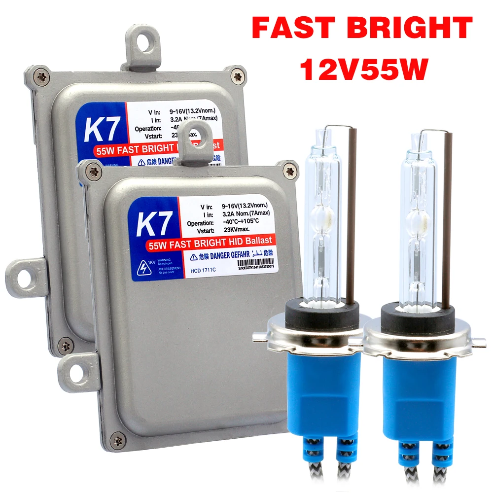 AC 12V 55W Quick Start Slim Ballast HID Xenon Conversion Headlight Kit ...