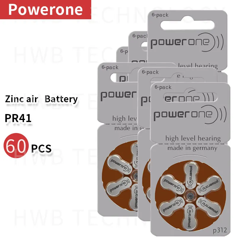 10pack(60pcs) Powerone 60 Zinc Air Batteries Size 312 P312 Pr41 For Hearing Aid Free Shipping ...