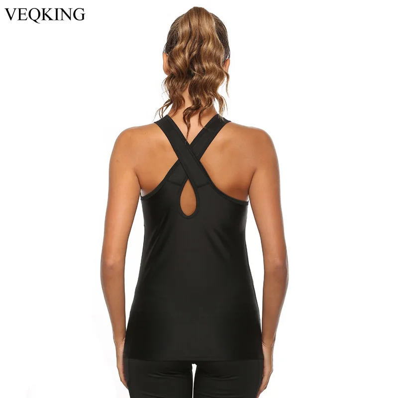 VEQKING Cross Back Sports Yoga Vest,Women Sleeveless Sports Workout Gym ...
