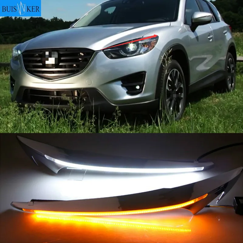 1pair Drl For Mazda Cx-5 Cx5 2012 2013 2014 2015 2016 Led Daytime Running Light Turn Signal ...