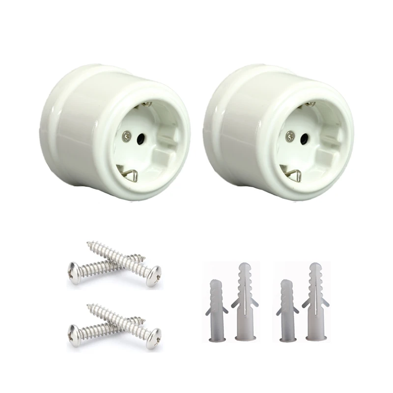 2Pcs-Germany-Porcelain-Vintage-Wall-Socket-Outlet-With-Earthing-240V ...