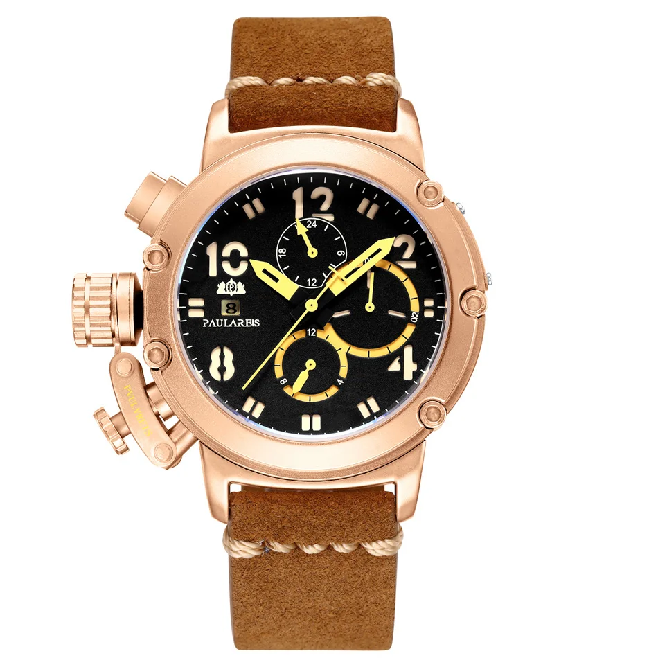 Automatic Self Wind Mechanical Genuine Brown Leather Multifunction Date ...