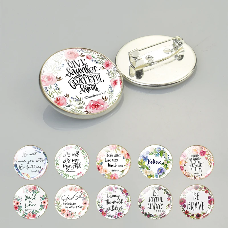 Bible Verse Brooch Badge Christian Scripture Psalm Glass Cabochon Pin ...