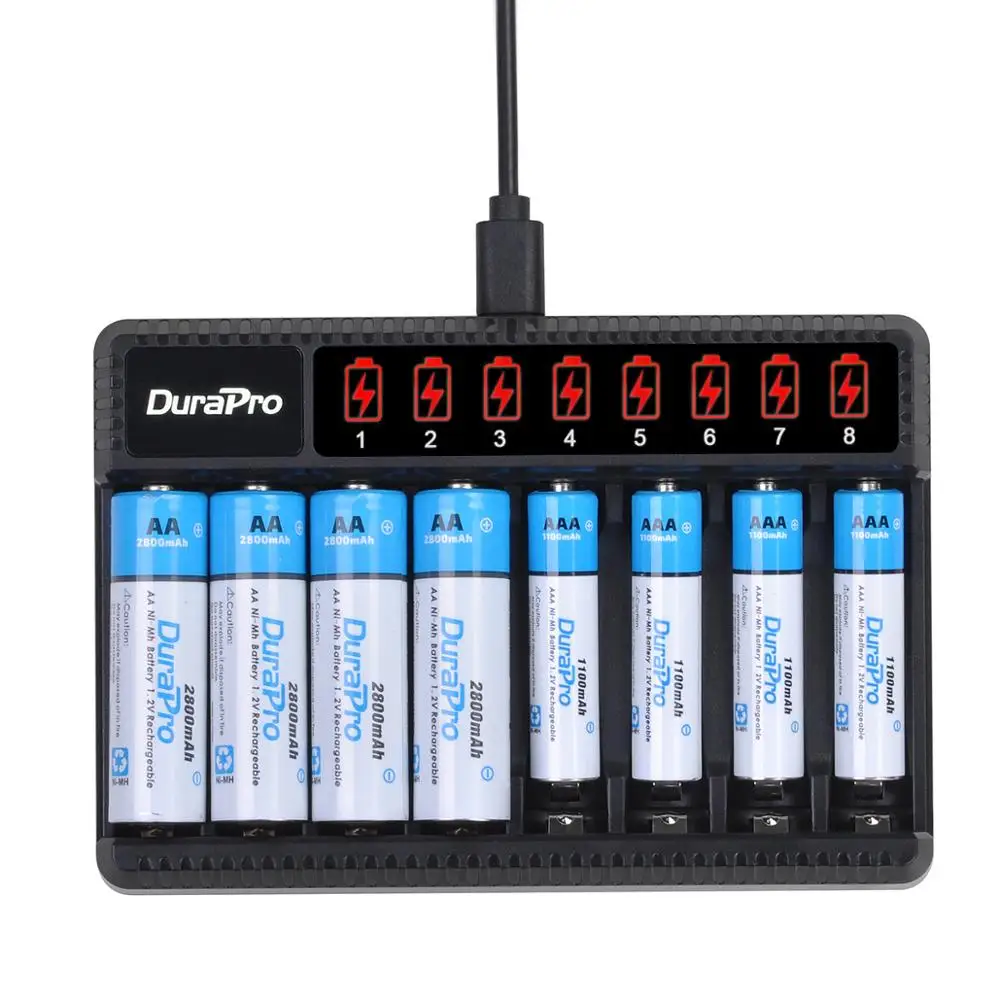 DuraPro 2800mAH AA Rechargeable Battery+1100mAH AAA Ni-MH battery+8 ...