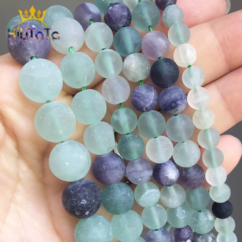 Natural-Stone-Beads-Dull-Polish-Matte-Colorful-Fluorite-Round-Gem-Loose ...