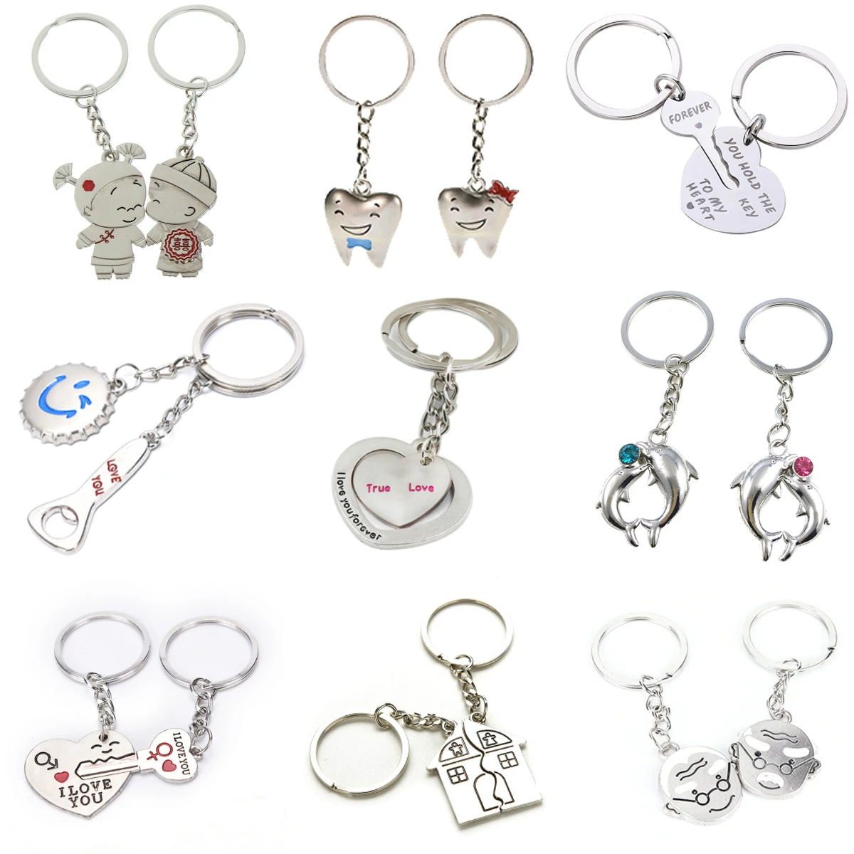 1-Pair-Key-Chain-Alloy-Bride-Groom-Heart-Love-House-Dolphin-Keyrings ...