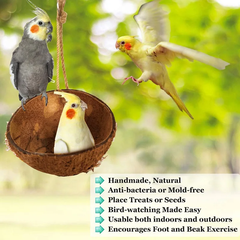 Pet Cage Swing Toy For Birds Natural Coconut Shell Bird House Hideout ...