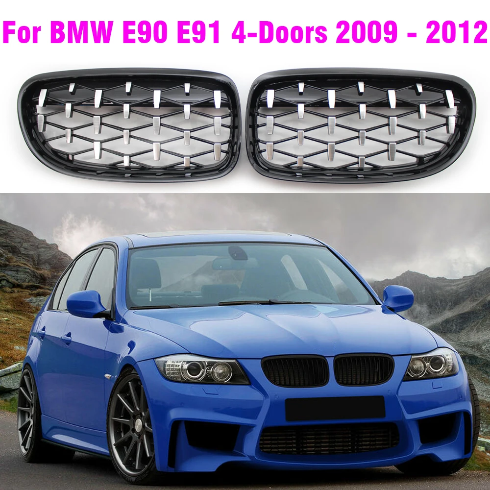 Shiny Black Chrome Diamond Meteor Style Grille Fit For Bmw 3 Series E90 ...