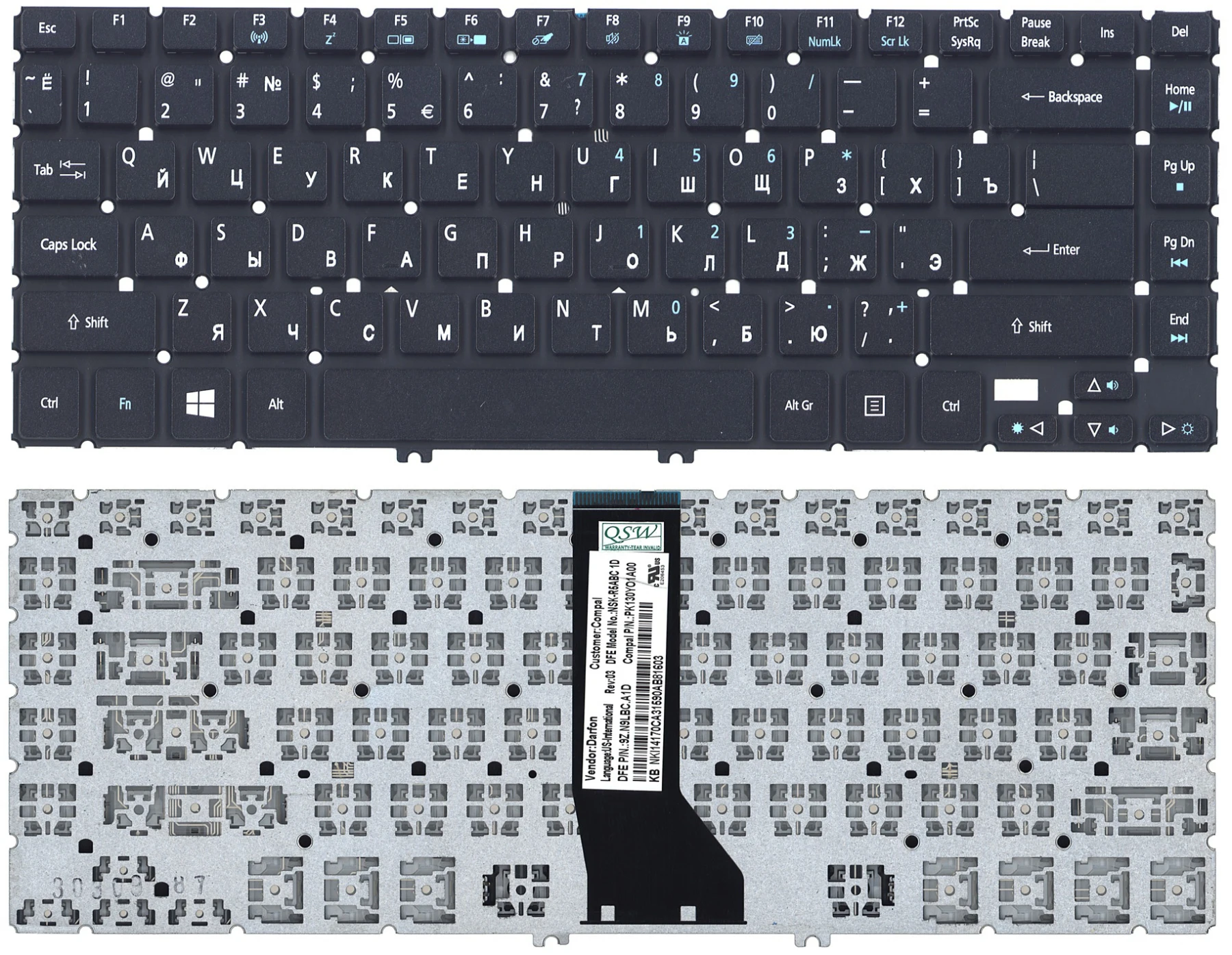 Keyboard for Acer Aspire r7 571, r7 572 series, Black without frame ...