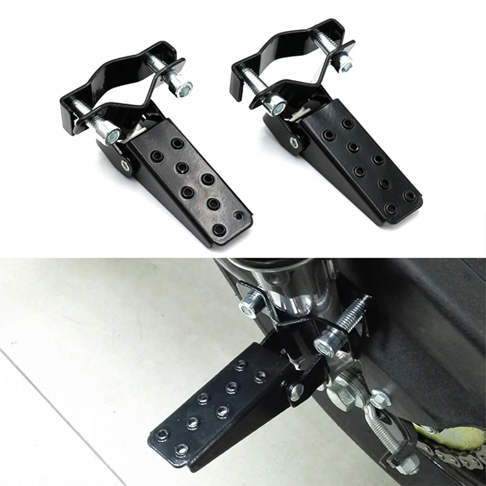 Black Retro Motorcycle Clamp-on Steel Axle Foldable Foot Step Pegs For ...