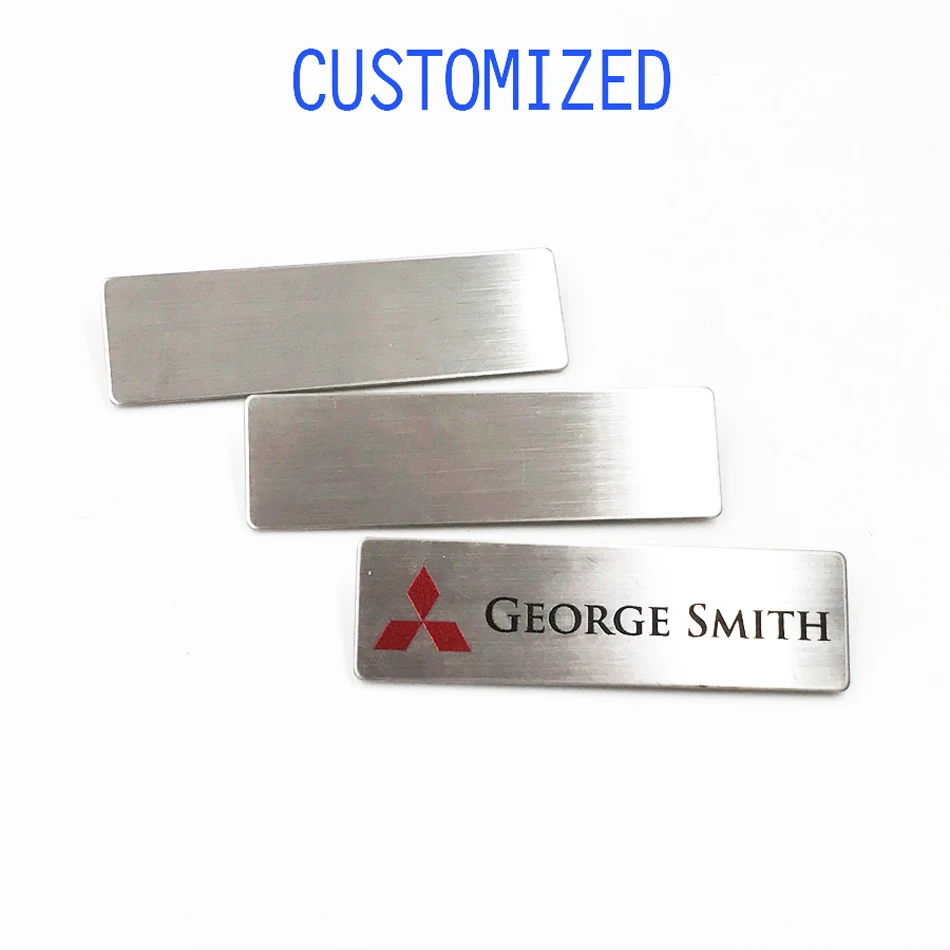 Customized-Personalized-Brushed-stainless-steel-Name-Tags-With-Pin-Logo ...