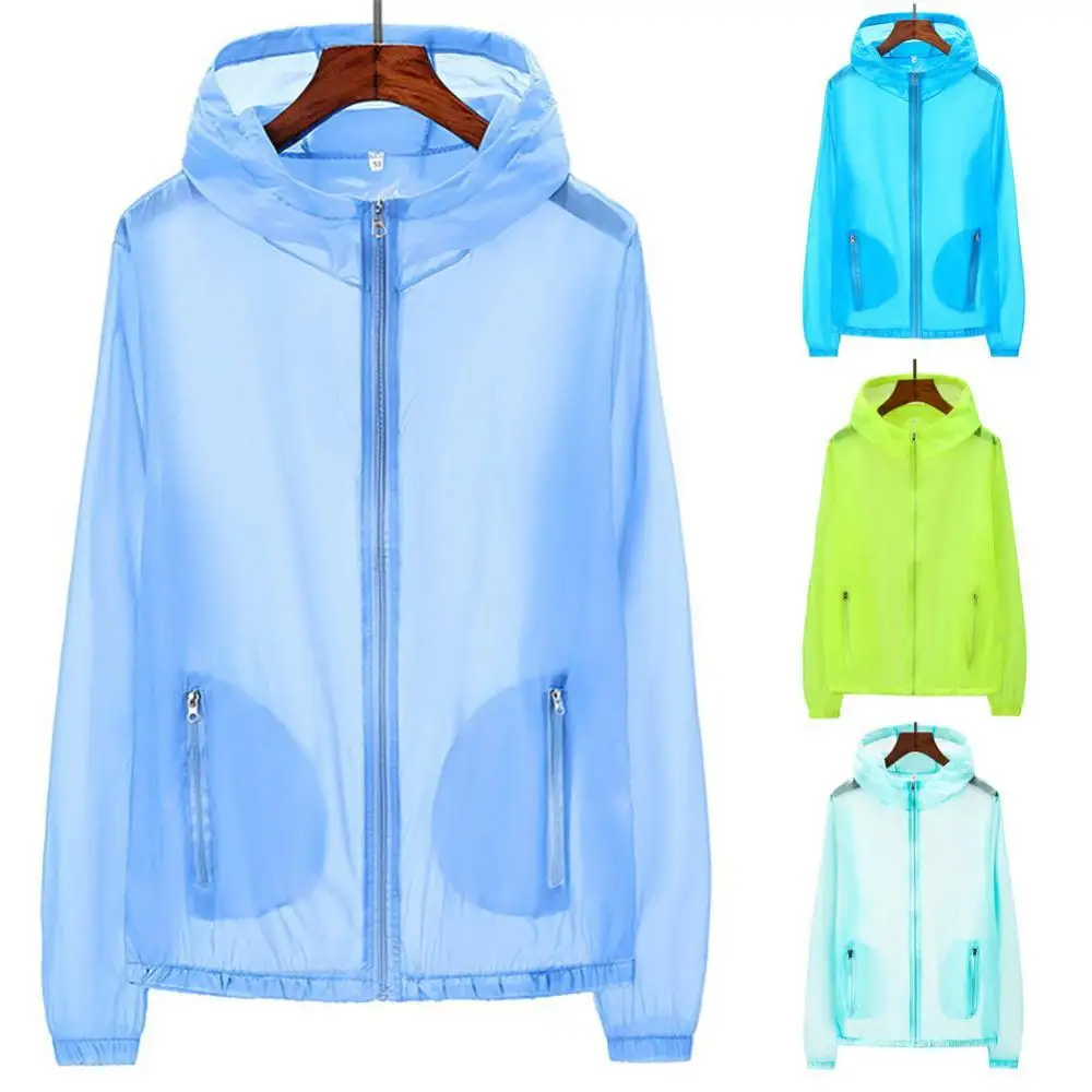 Unisex Summer Pockets Zip Hooded Windproof Sun Coat Fishing Jacket ...