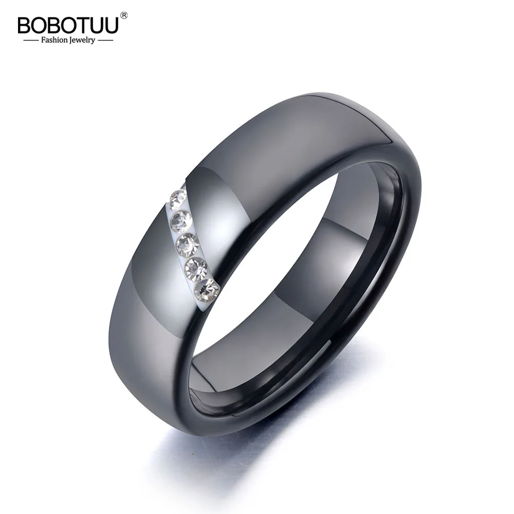 Bobotuu Trendy Black Ceramic Crystal Wedding Ring Jewelry For Women ...