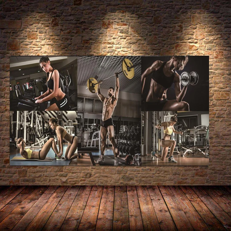Gym-Women-and-Men-Exercise-Moment-Canvas-Painting-Poster-and-Murals ...
