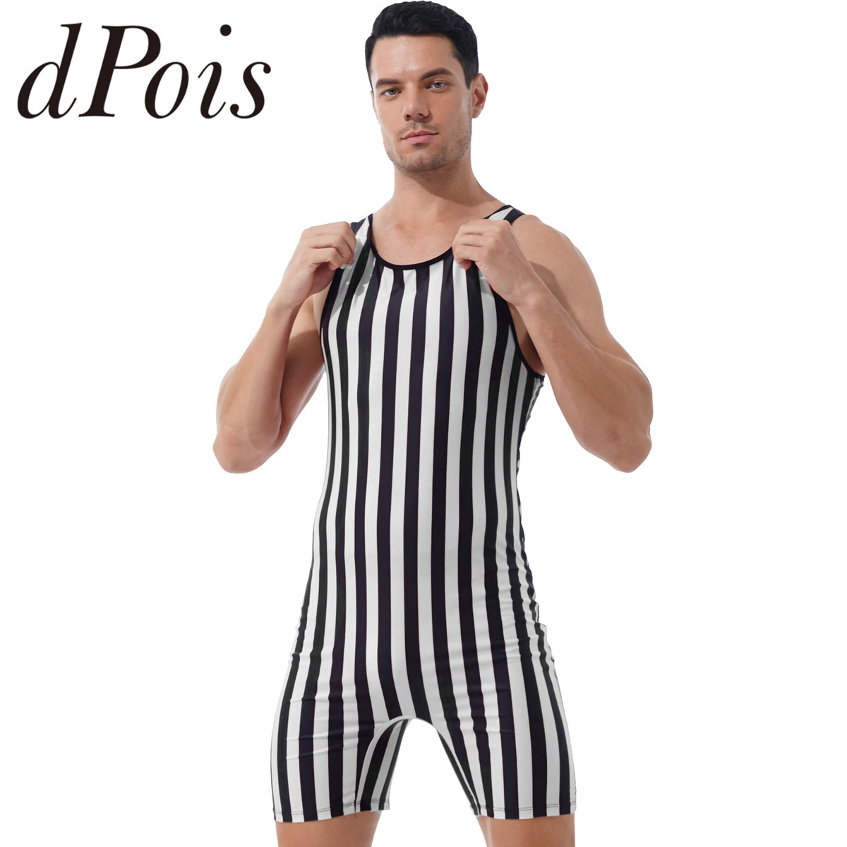 Mens Bodysuit Striped Wrestling Singlet Weight Lifting Jumpsuit Male ...