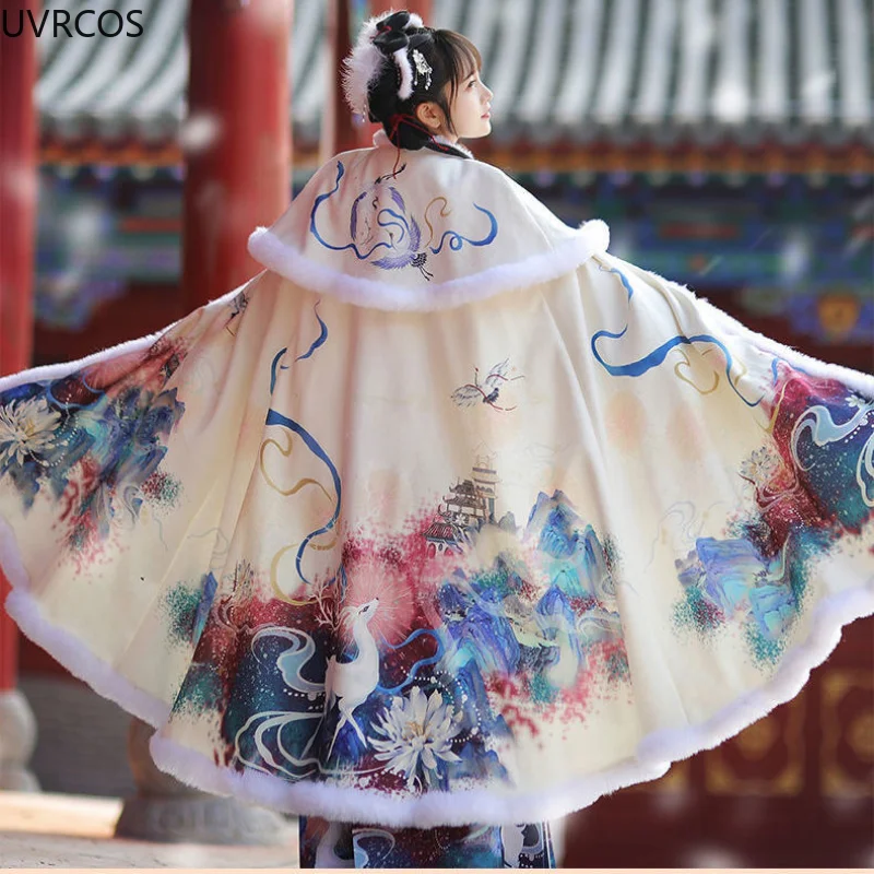 Winter Chinese Ancient Style Hanfu Cloak Women Vintage Warm Embroidery ...