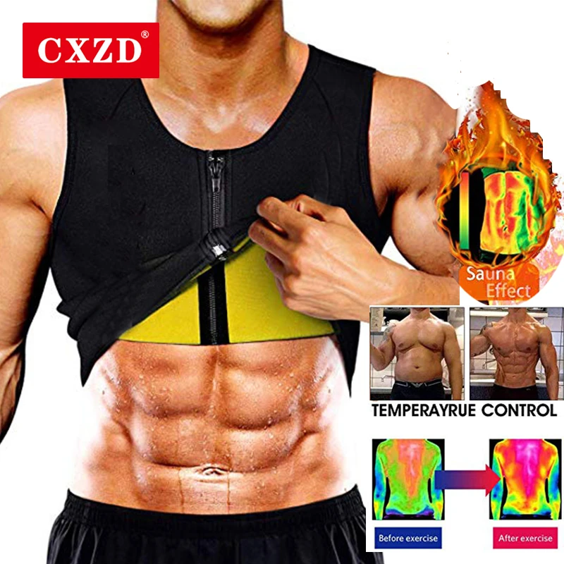 Cxzd Men Neoprene Sauna Suit Hot Body Shaper Corset For Weight Loss With Zipper Waist Trainer ...