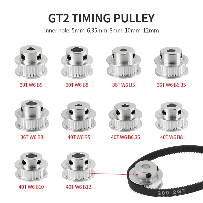 5pcs-3D-Printer-Parts-GT2-Timing-Pulley-30-To-40-Teeth-2GT-Aluminum ...