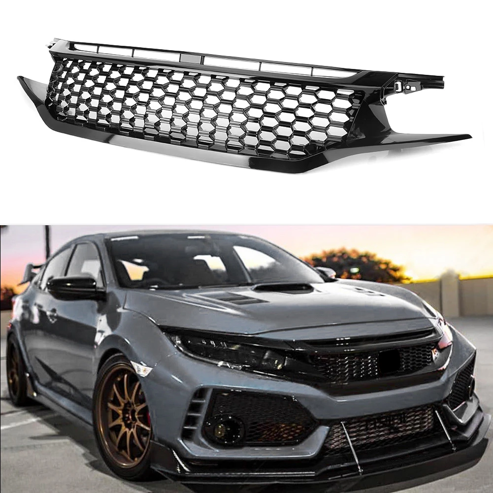Glossy Black JDM Battle Style Front Hood Grill Grille Compatible With 2016-2018 Honda Civic Non ...
