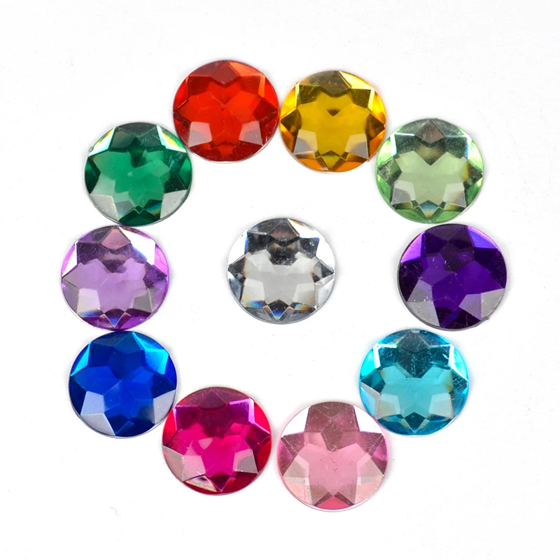 10 12 14 16 20mm Colorful Round Stones Flatback Acrylic Rhinestone Trim ...