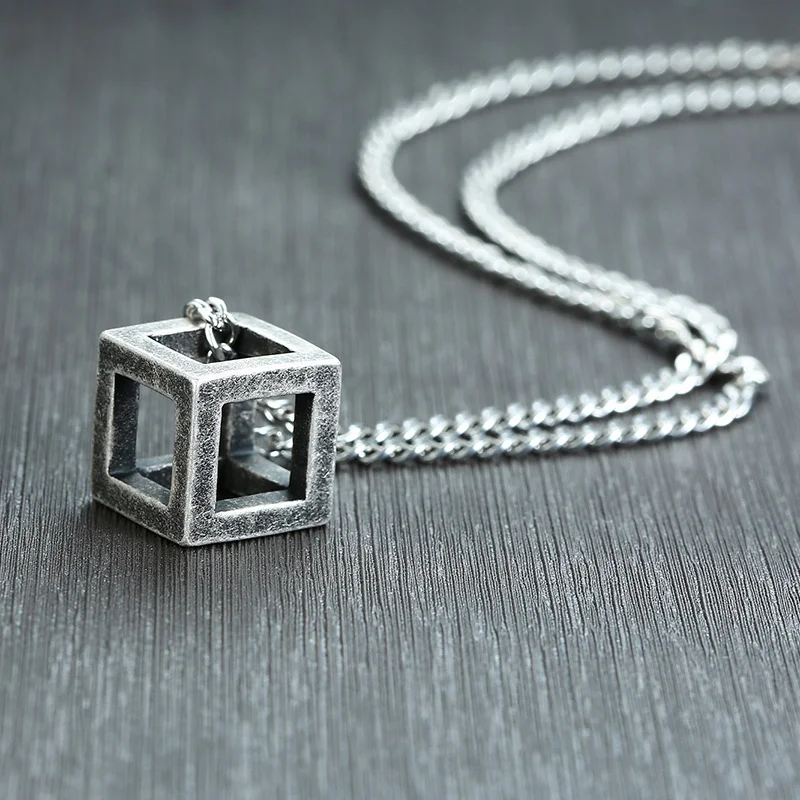 Vnox Retro Hollow Cube Pendant for Men Stainless Steel Square Vintage ...