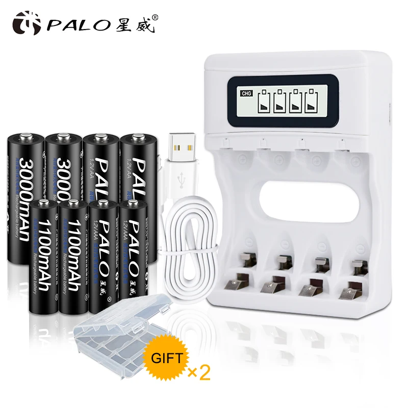 PALO AAA 1100mAh + AA 3000mAh NI MH Rechargeable Battery AAA 3A AA 2A ni mh nimh 1.2V Original ...