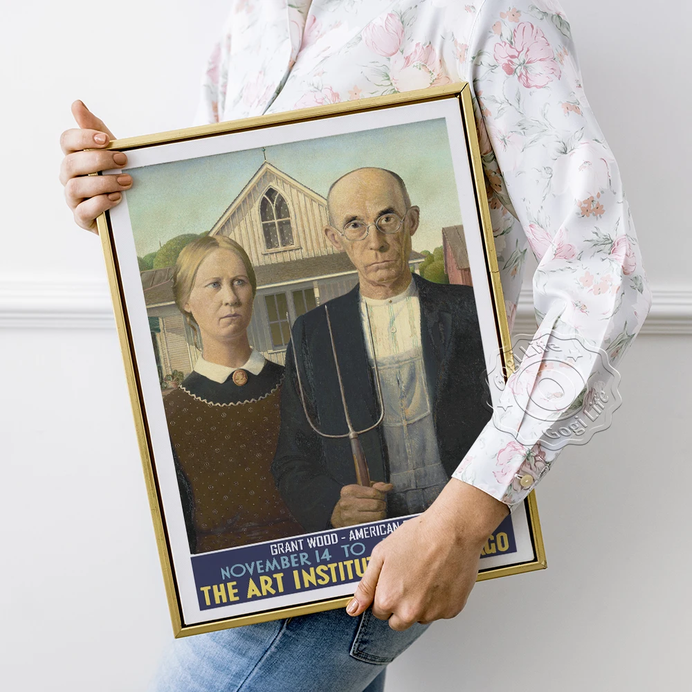 Framed American Gothic Painting