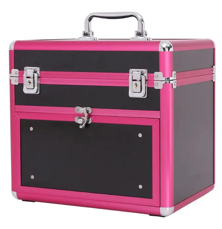 Women Metal Makeup Suitcase Makeup Cosmetic Box Organizer Aluminum ...