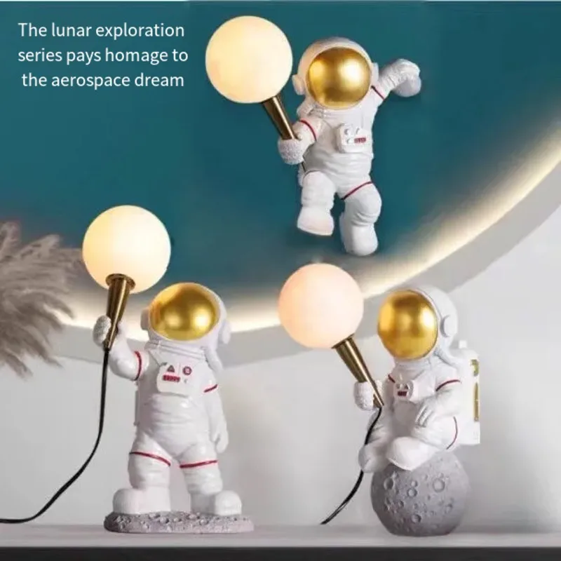 Modern Astronaut Table Lamp Resin Lamp no wiring Bedroom Lamp Creative ...