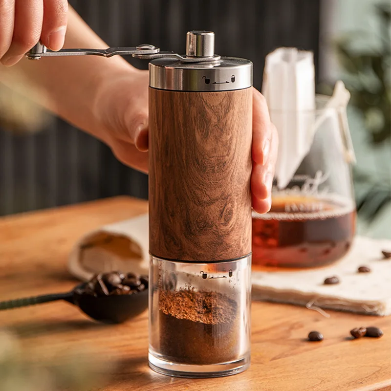 Portable Wood Grain Coffee Bean Grinder Stainless Steel Crank Manual ...