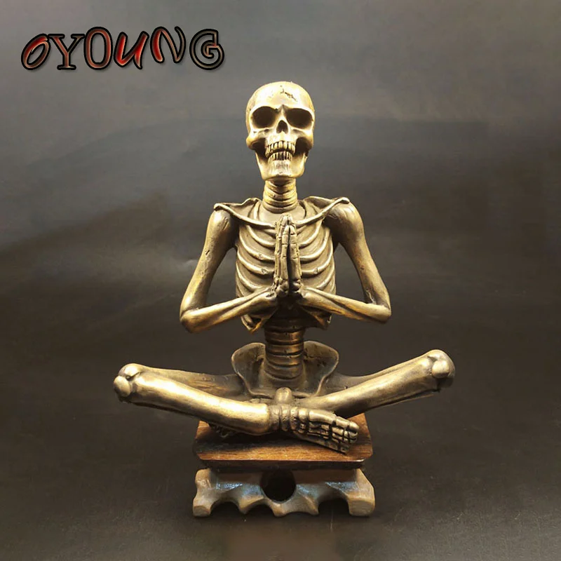 Brass Sitting Skull Man Figurines Dark Punk Hiphop Human Statue Retro ...
